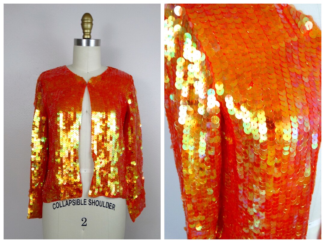 Iridescent Sequin Cardigan Shrug // Color Changing Mermaid Orange ...