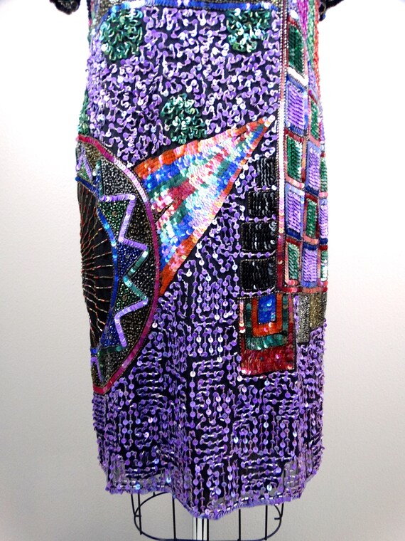80s Retro Sequin Party Dress / 1980's Rainbow Sequine… - Gem