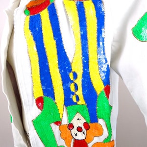 90s Circus Clown Sequined Denim Jacket // Funny Face White Bomber ...