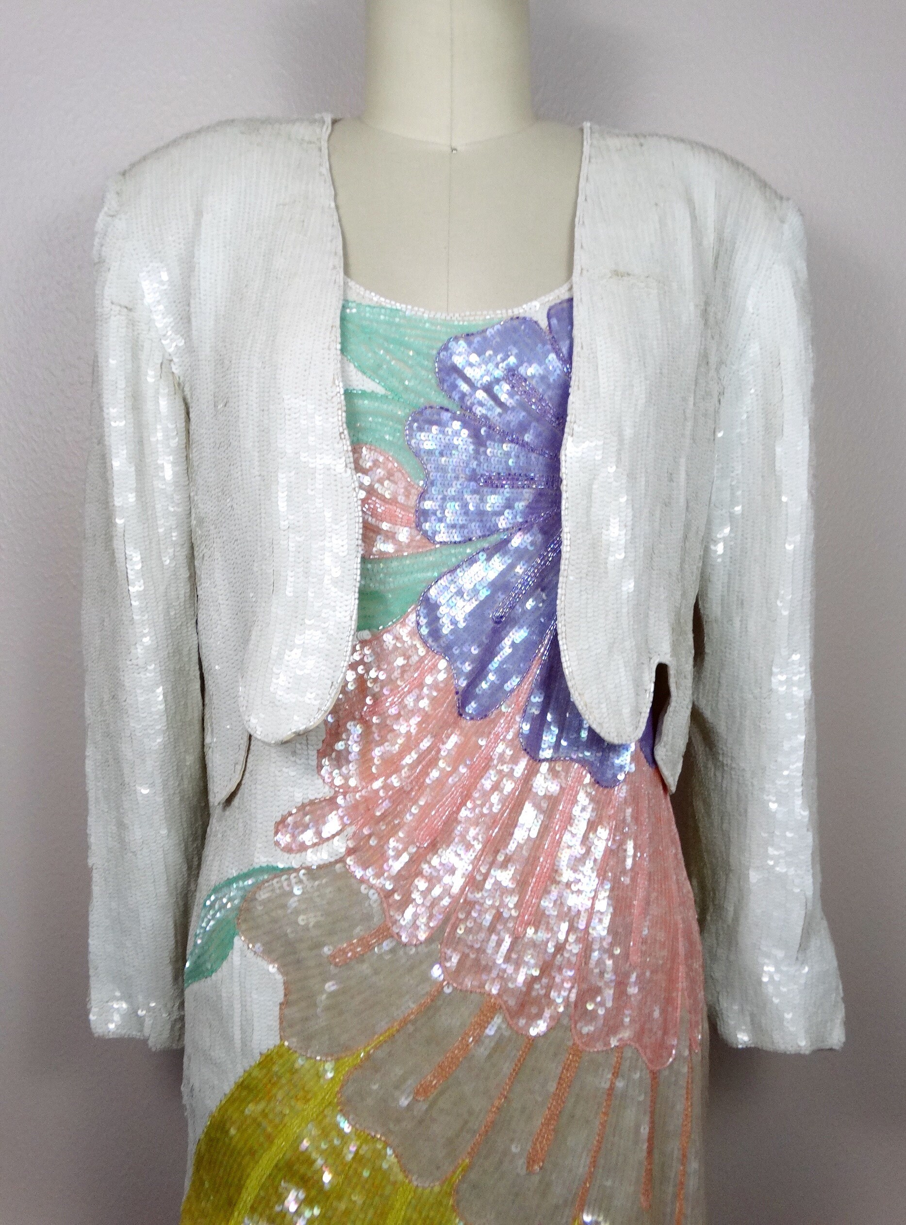 70s 80s RARE Sequin Micro Mini Dress and Bolero Shrug / 1970's 1980’s ...