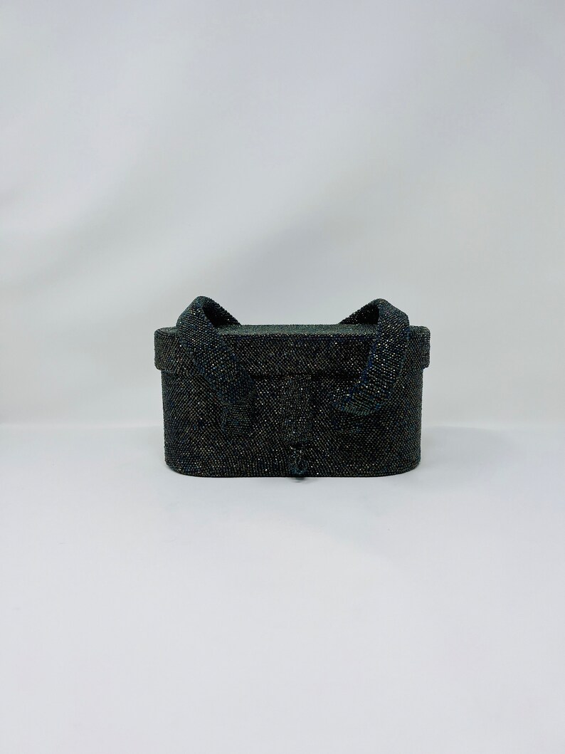 30s Micro Glass Bead Embellished Hard Shell Box Purse / 1930's Oval Mid ...