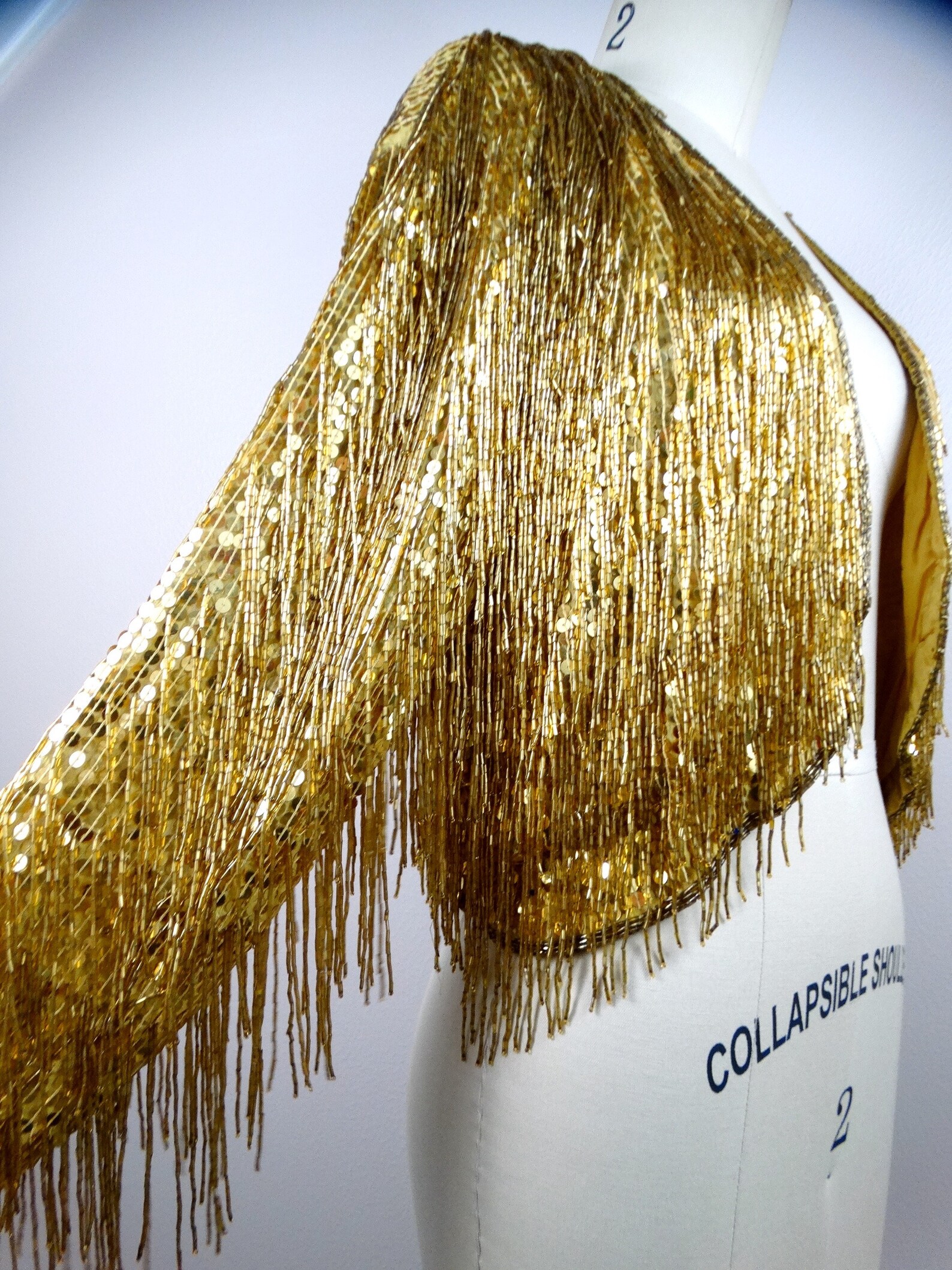 RARE Gold Fringe Beaded Bolero / HEAVY Tassel Beading Sequin Couture ...