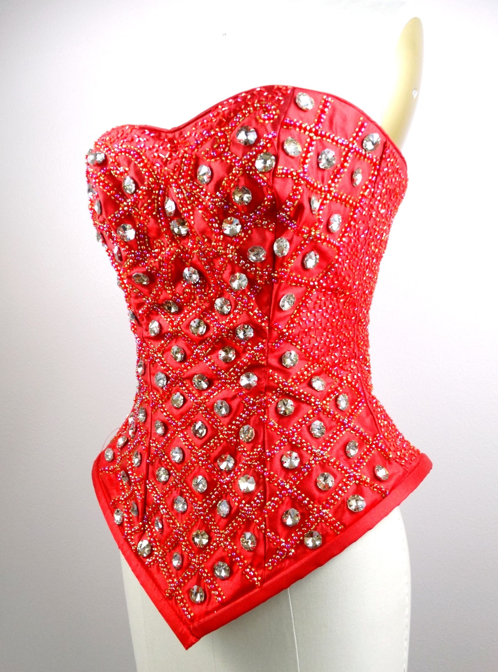 Rhinestone Jewel Beaded Corset Top // Red Glass Beaded Bustier ...