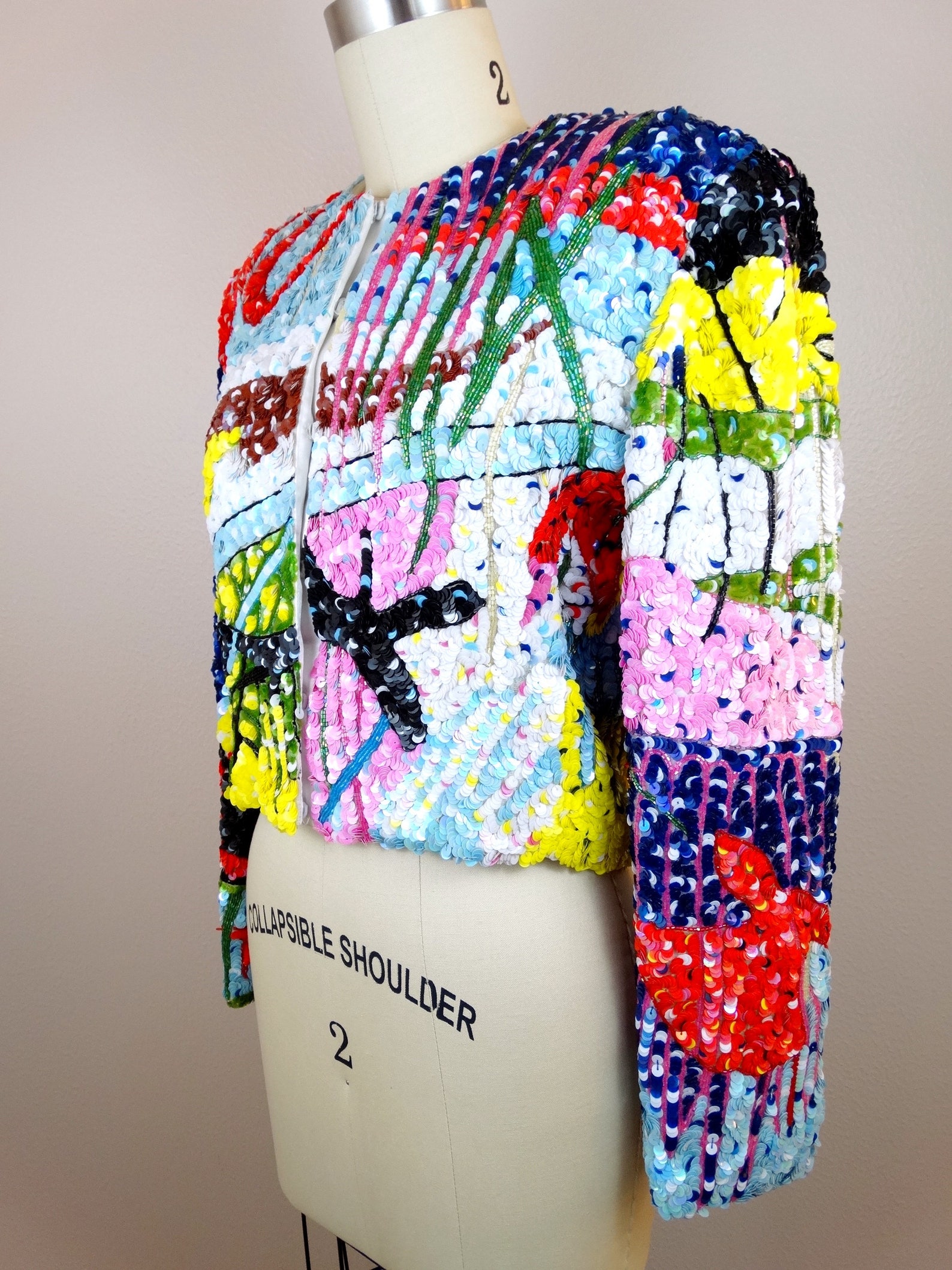 90s Neon Art Sequined Jacket / Graffiti Novelty Beaded Sequin ...
