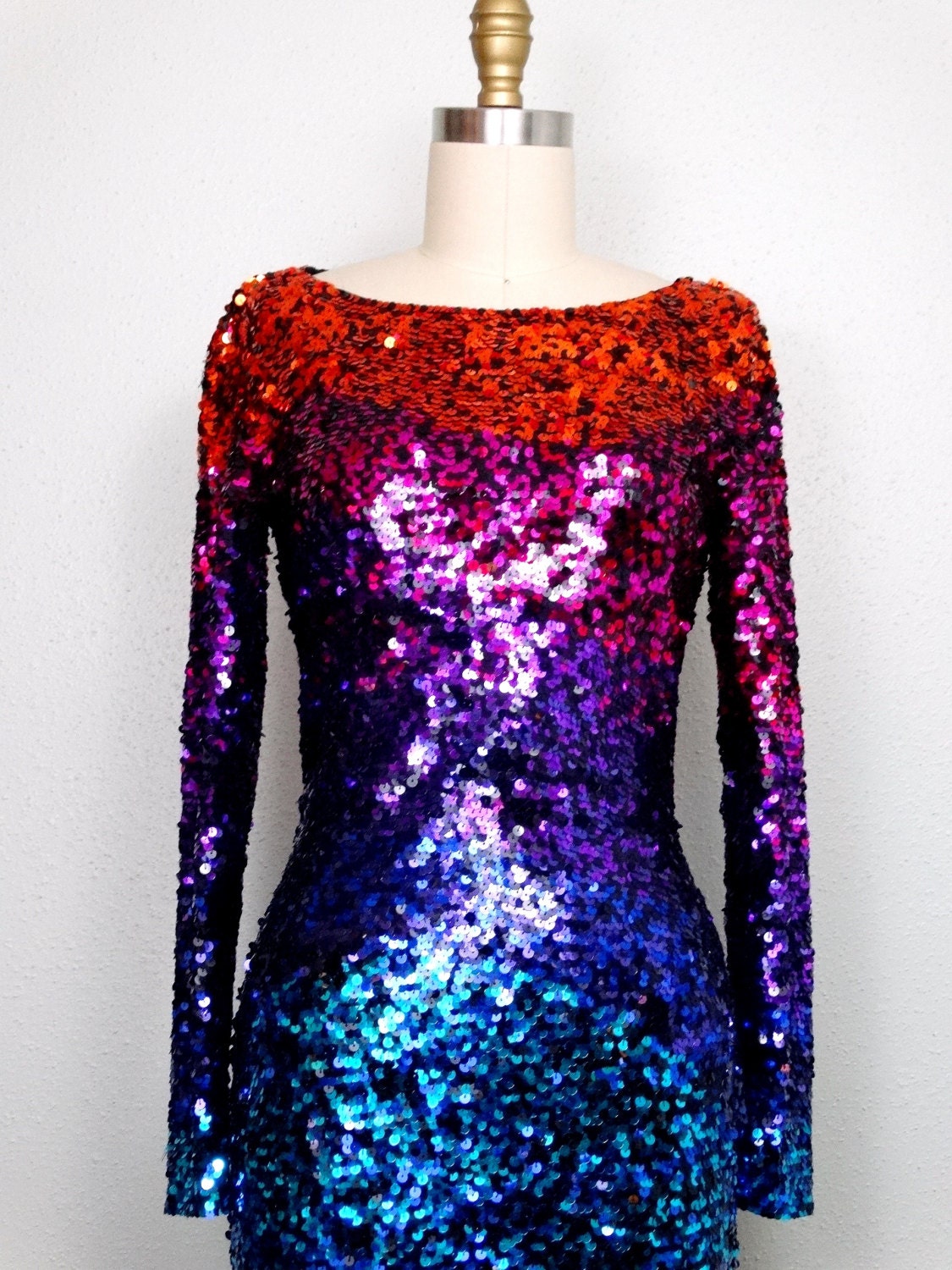 Ombré Rainbow Sequin Dress // Colorful Sequined Dress // Fully | Etsy