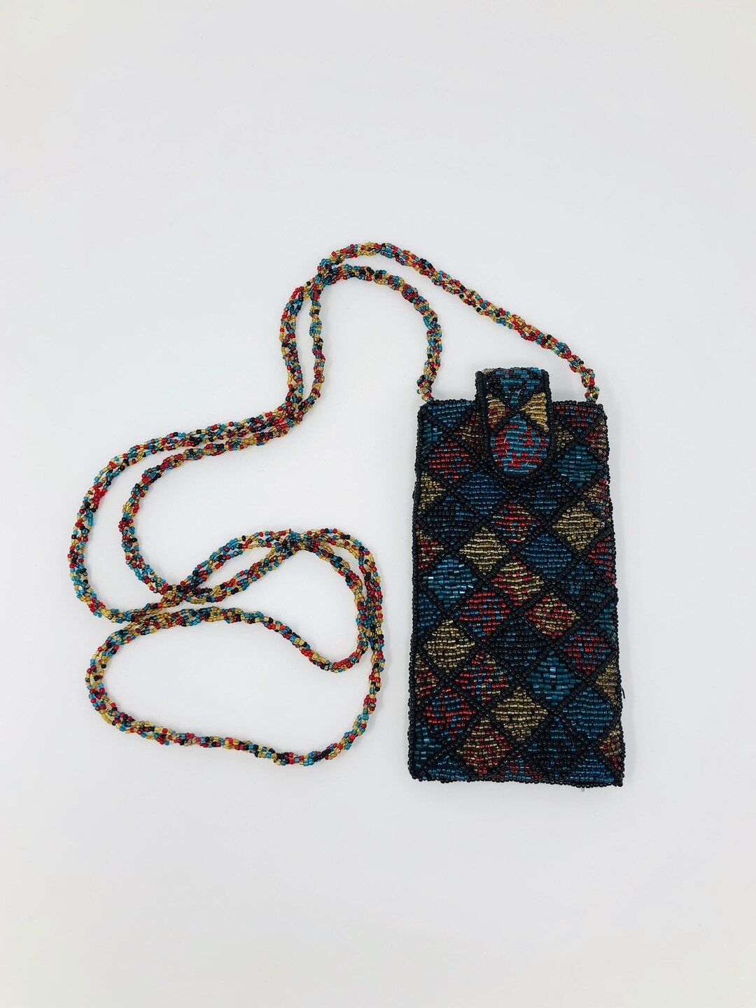 VTG Seed Beaded Eyeglass Case W/ Long Strap // Vintage Beaded Pouch for ...