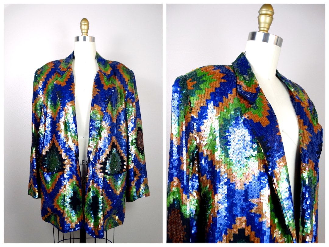 Southwestern All Sequin Blazer // Southwest Aztec Design Sequined ...