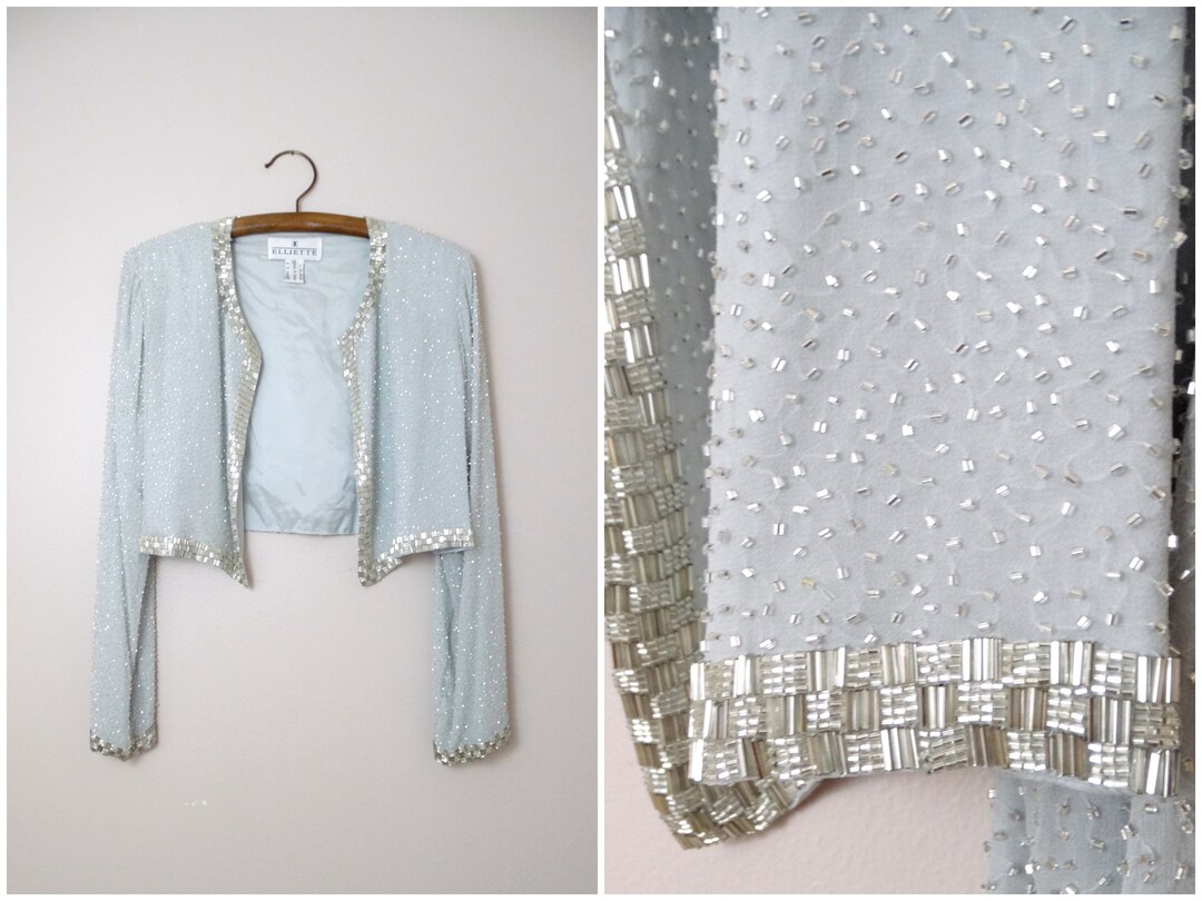 M/L Metallic Glam Beaded Bolero / Vintage Evening Wedding Cropped ...