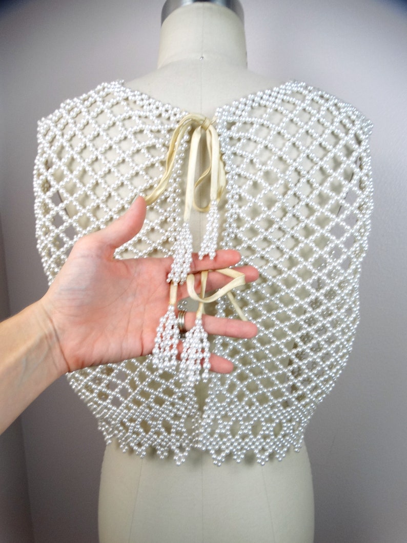 RARE 50s Pearl Beaded Caged Crop Top // Sheer Beaded Cropped Bolero ...