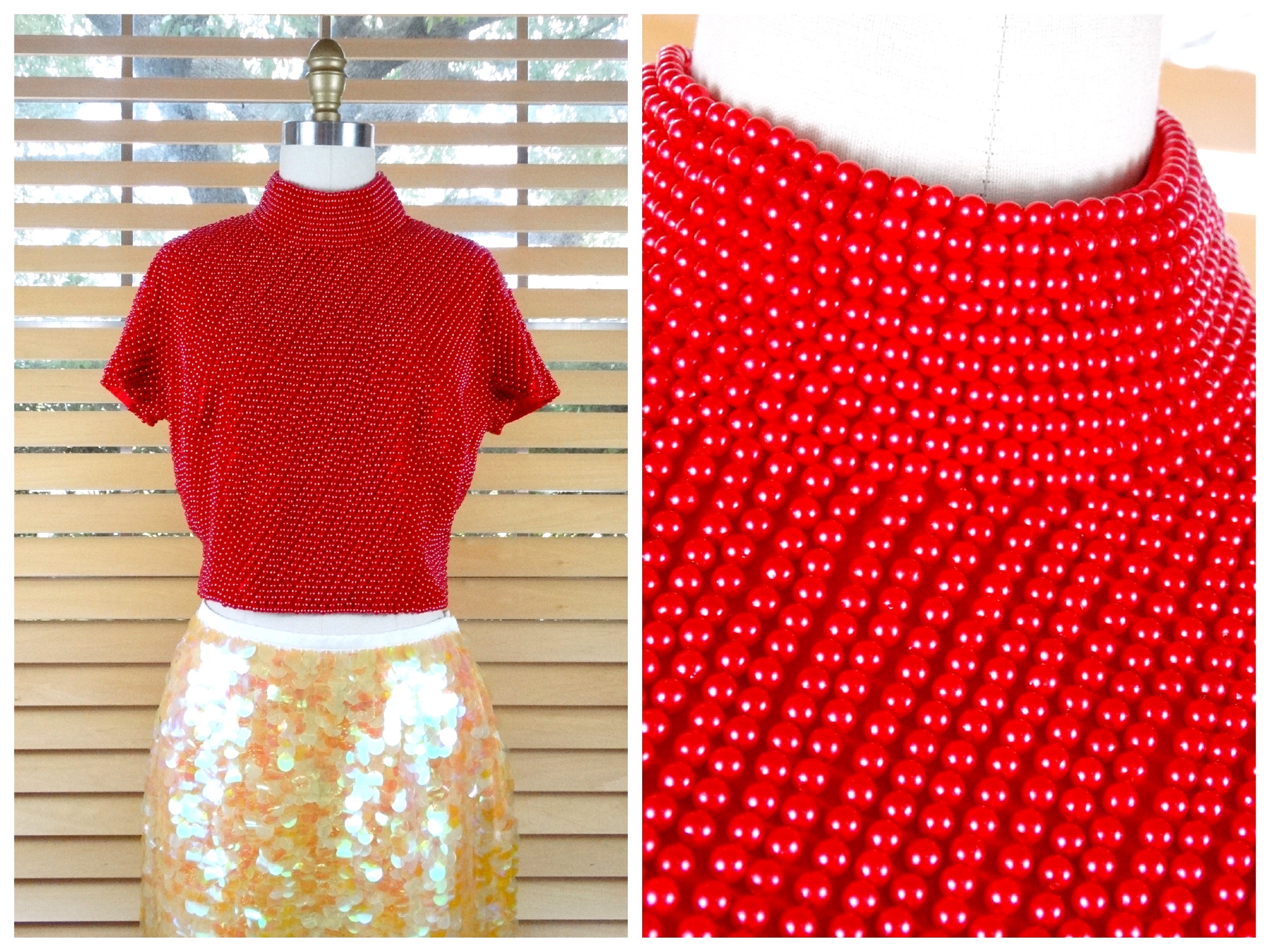 Red Pearl Beaded Crop Top Fully Beaded Vintage Top Etsy