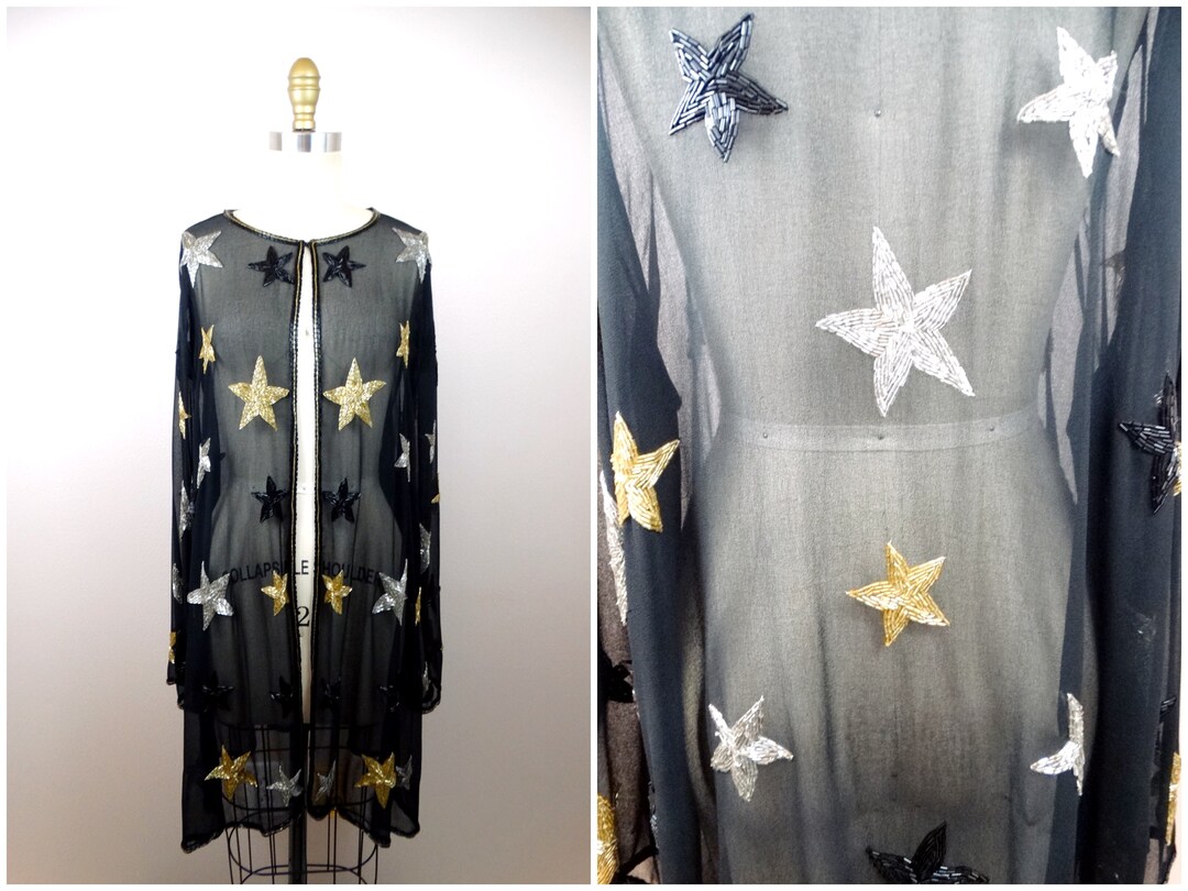 Plus Size Star Beaded Sheer Duster // Black Gold and Silver Shooting ...