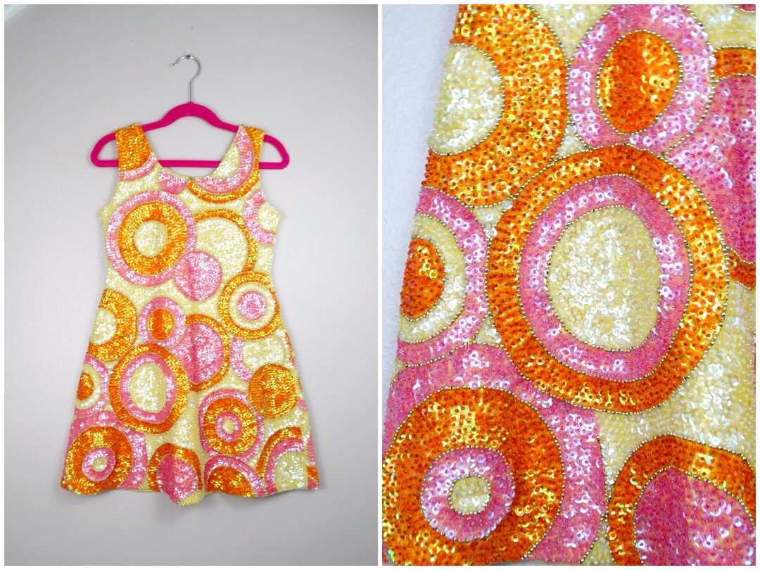 6x/7 Little Girl Sequined Pageant Dress / RARE Pink Orange and Yellow ...