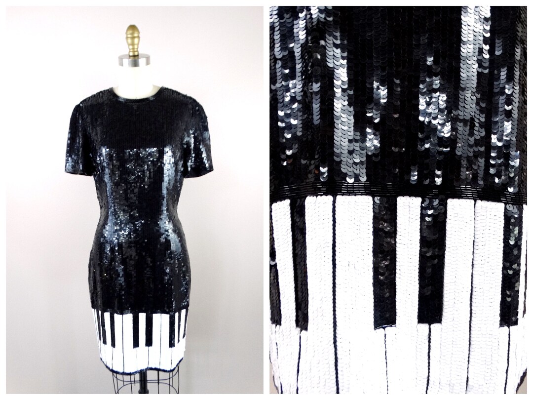 S/M Rockstar Sequin Dress // Music Pop Art Glam Dress // Novelty Black ...