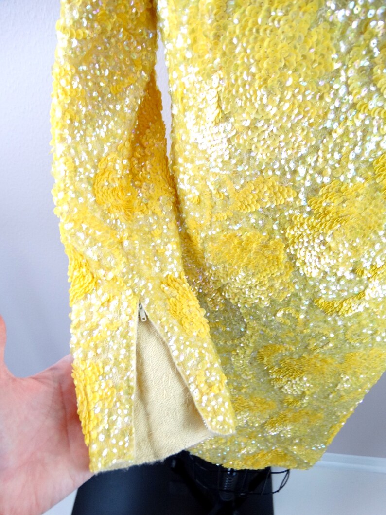 60s Yellow Sequined Dress Retro Sequin Embellished Dress | Etsy