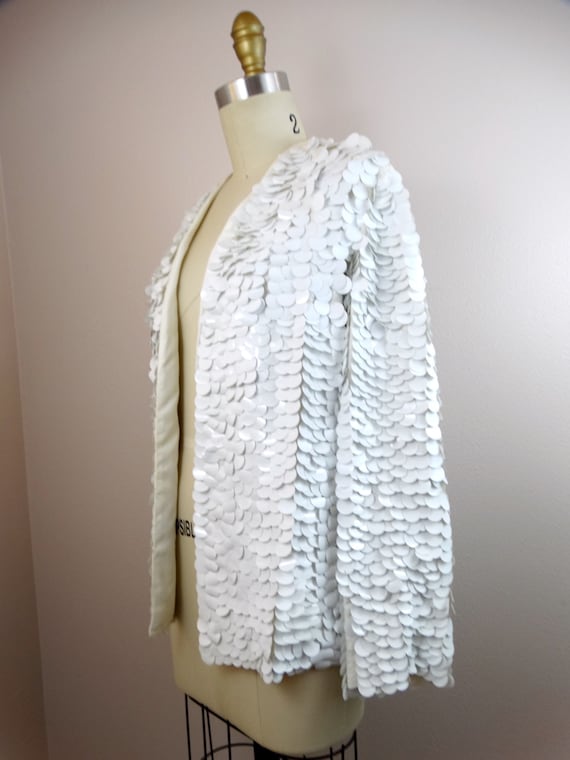 70s White Paillette Vintage Open Top / 1970's Couture… - Gem