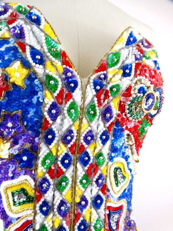 Whimsical Beaded Sequin Bustier // Colorful Beaded Se… - Gem