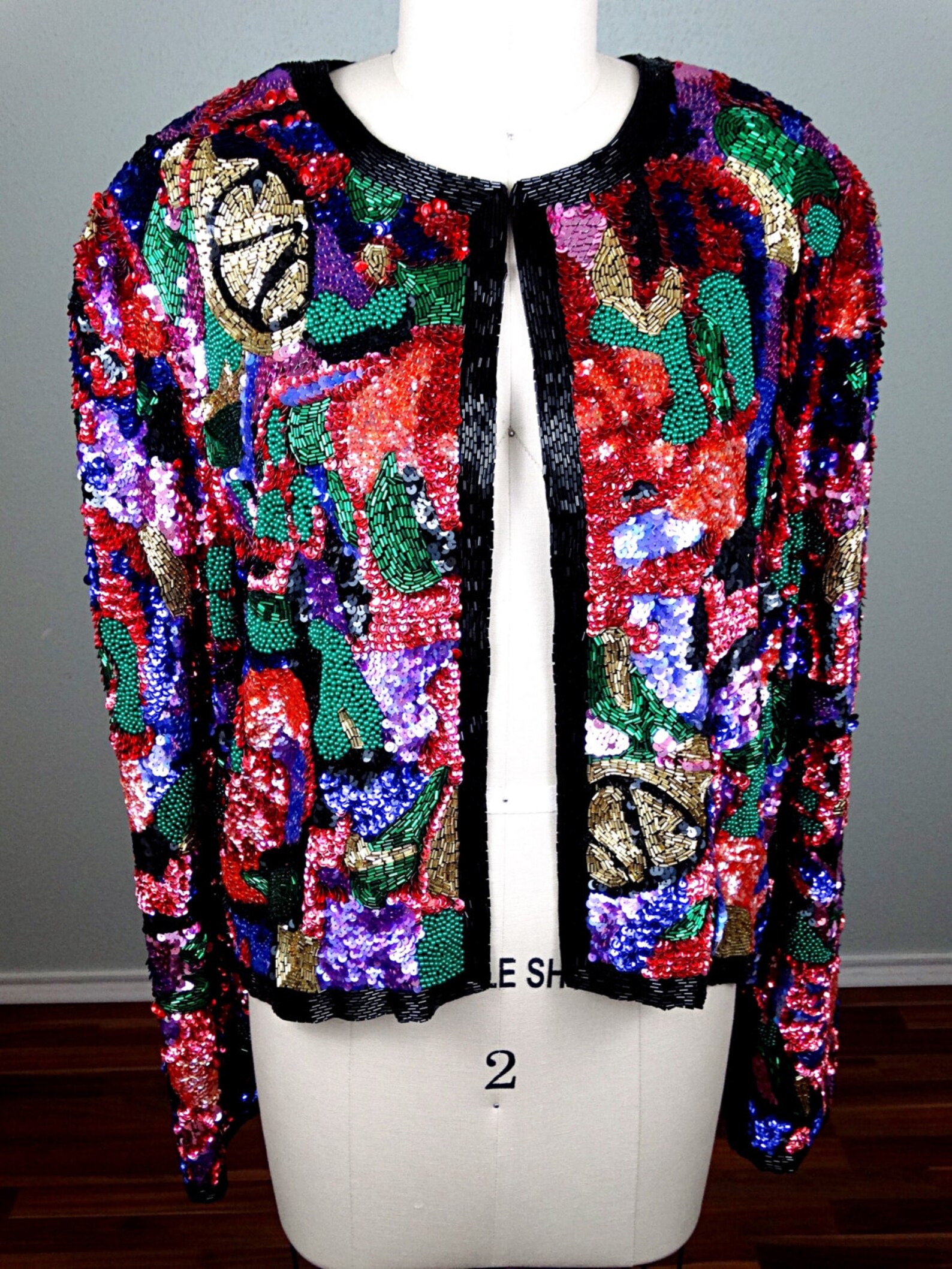 STUNNING Heavily Beaded Sequined Jacket / Bright Orange Green - Etsy