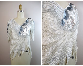 White Sequin Top - Etsy