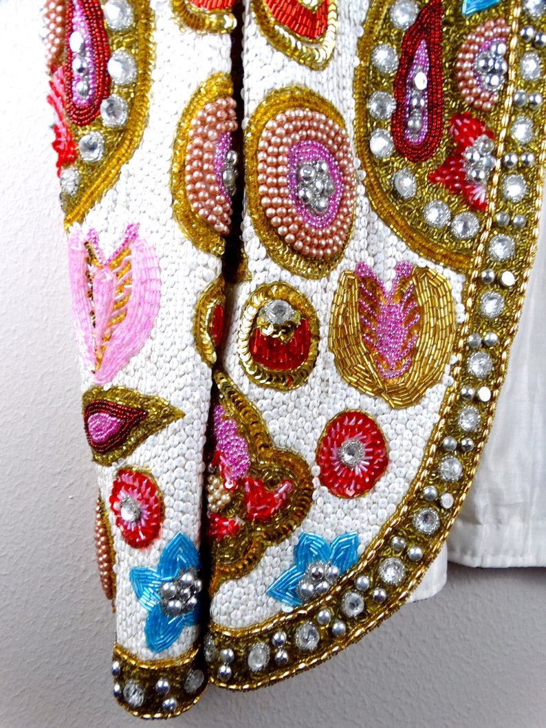 RARE Jewel Embellished GLAM White Sequined Beaded Jacket / Gold Star ...