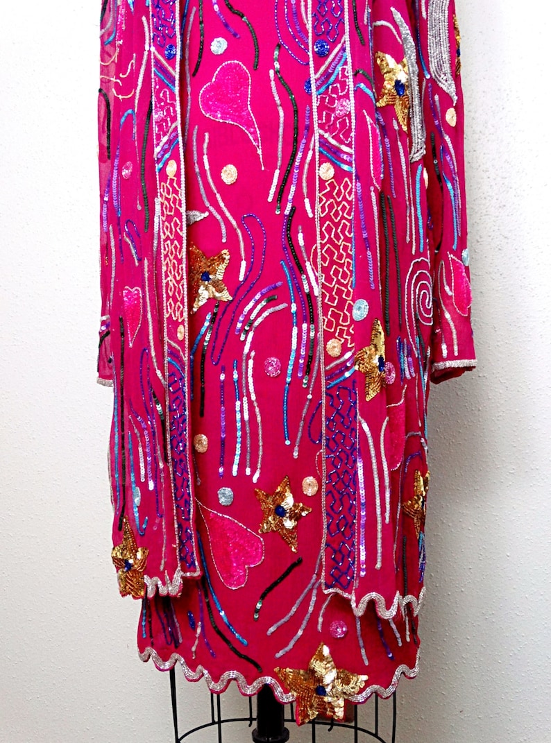 Stars & Hearts Sequined Beaded Dress W/ Long Shrug // Moon Star Heart ...