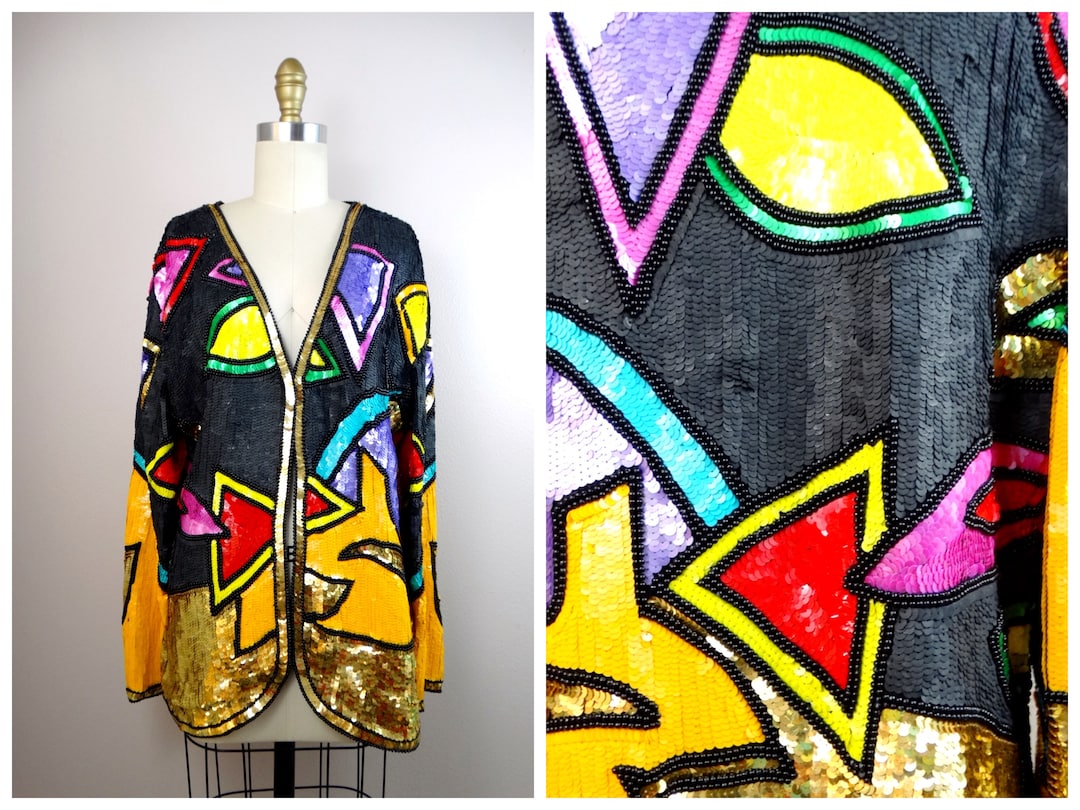 Funky Bright Sequin Blazer // Wild Retro Beaded Vintage Sequined Trophy ...