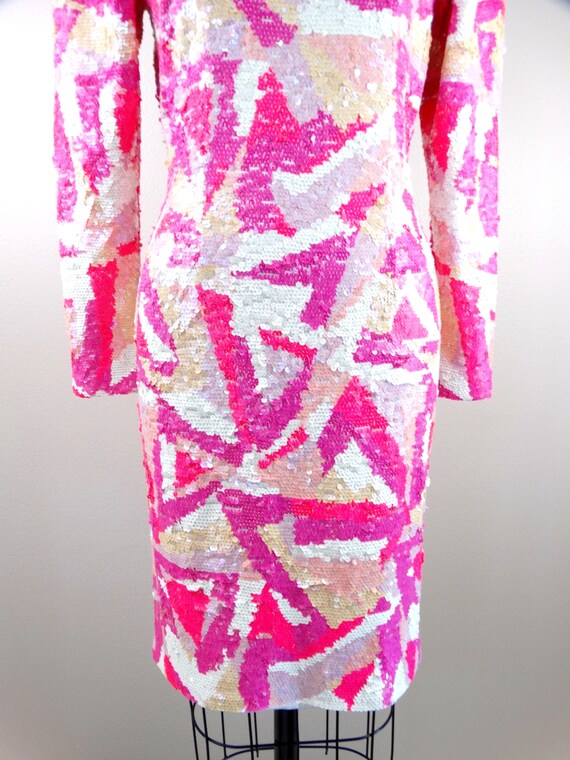RARE Electric Pink Sequin Dress // Neon Pink & White … - Gem