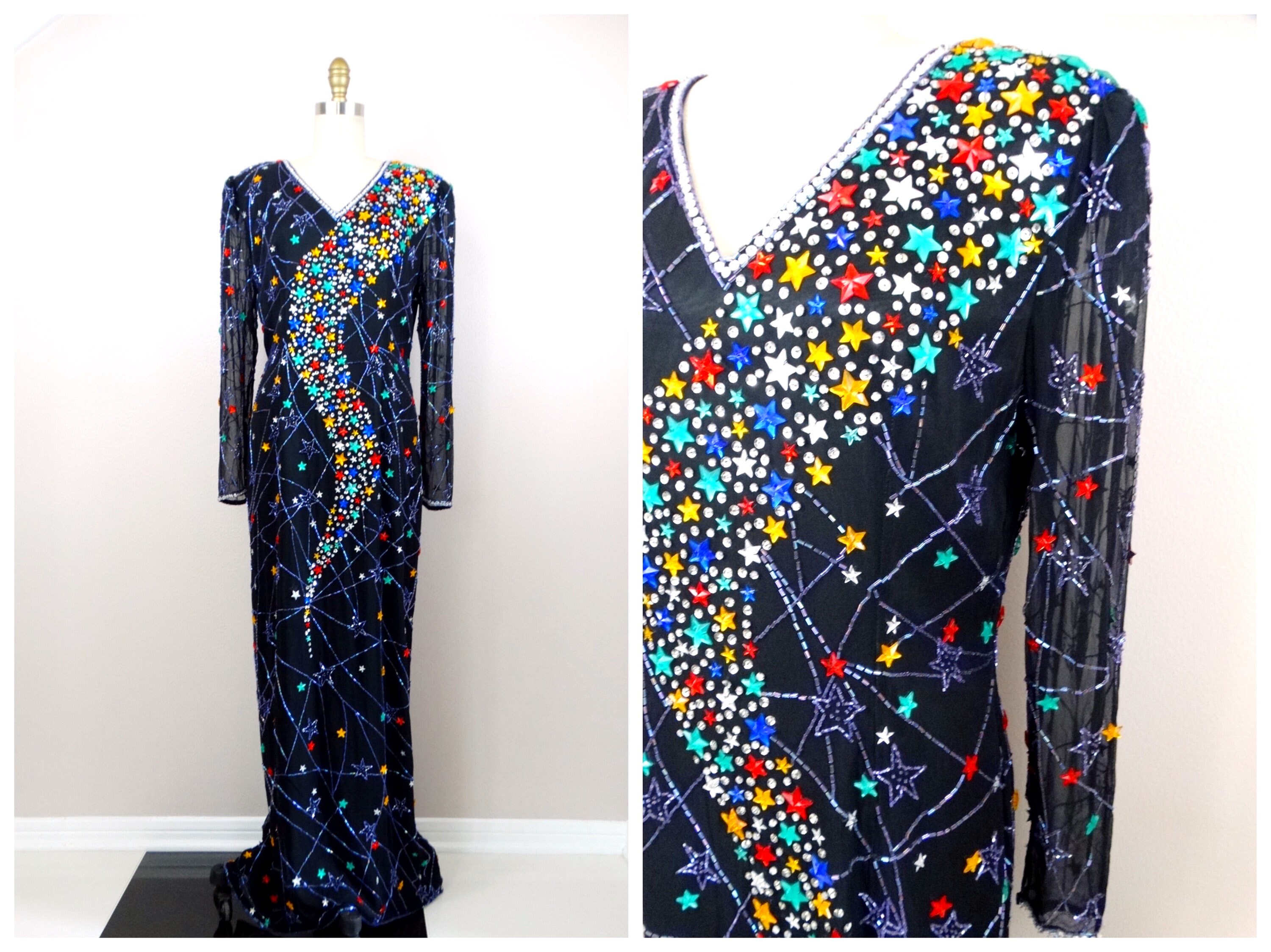 Whimsical Star Embellished Gown / Bright Bejeweled Stars | Etsy