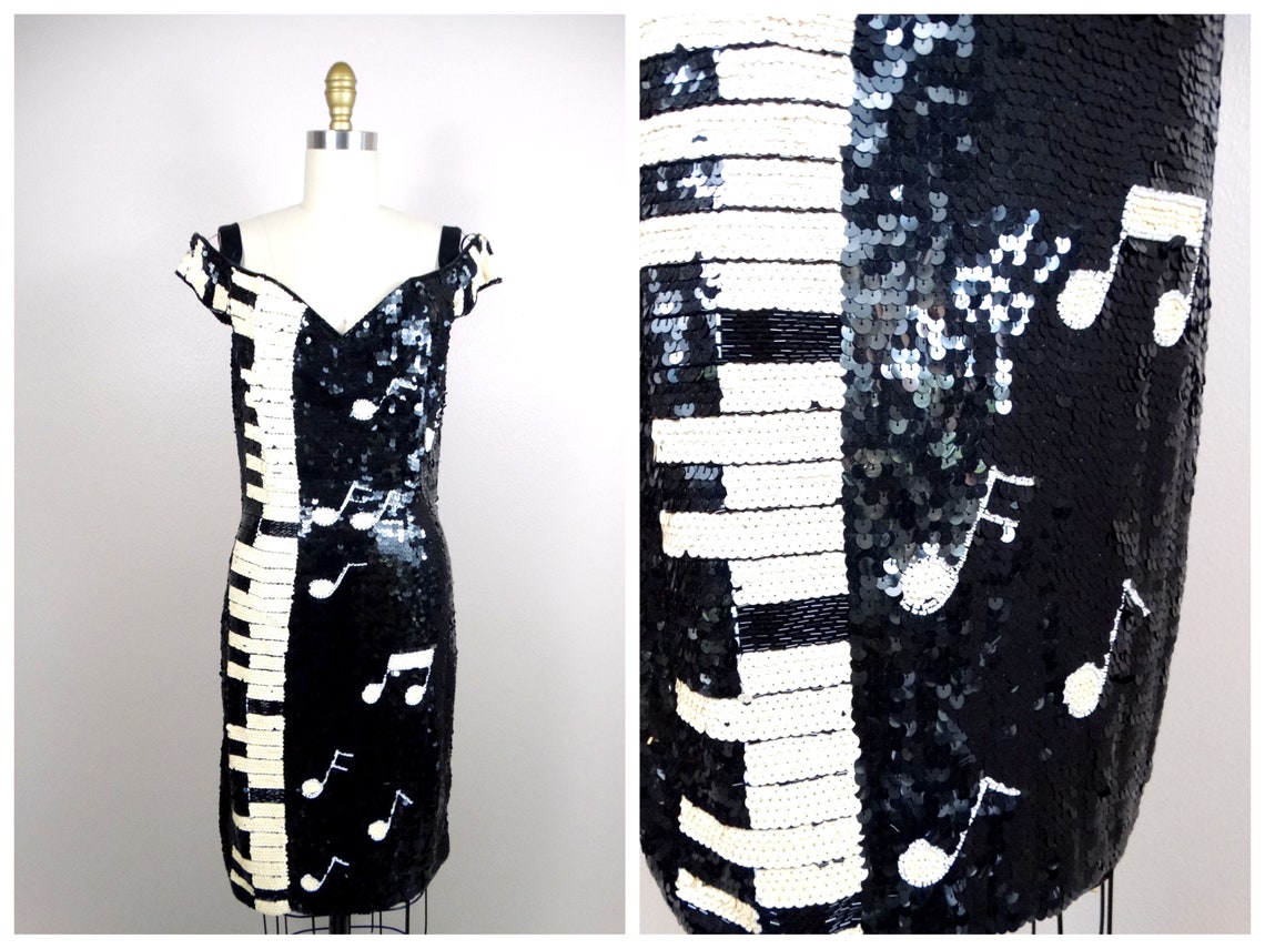 Musical Sequined Dress // Pop Art Music Glam Sequined Dress // Novelty ...
