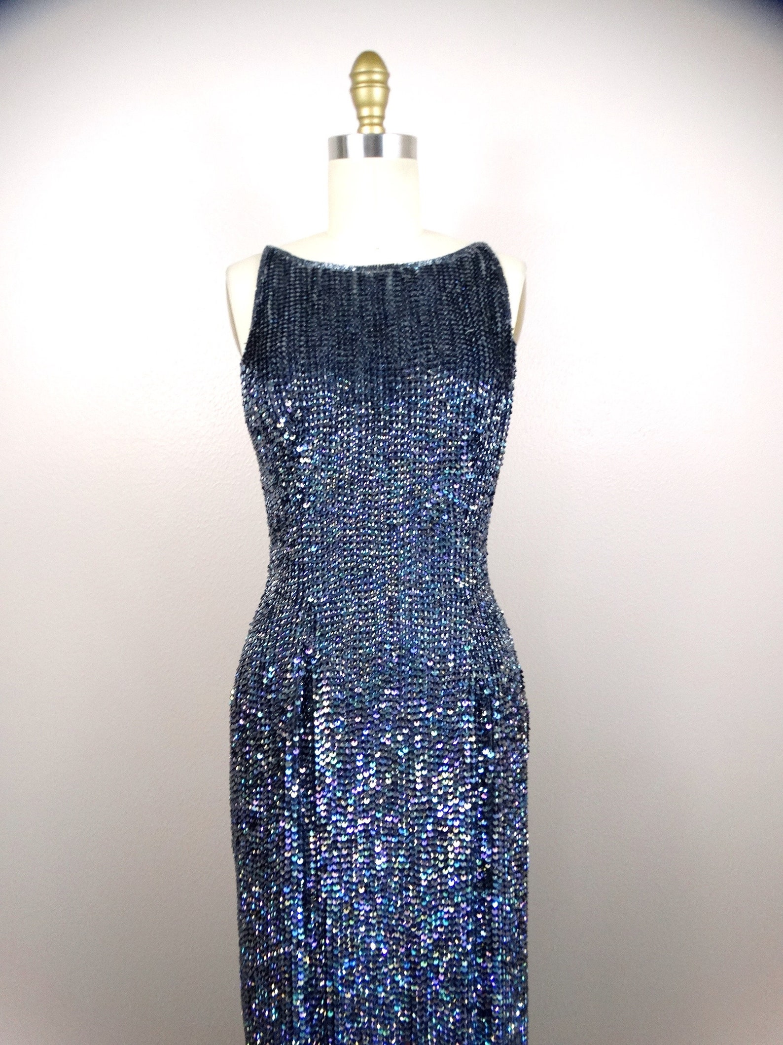 Oilslick Sequin Gown / Iridescent Black Sequined Full Length Dress - Etsy