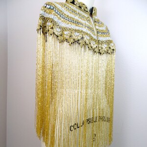 Glass Beaded Fringe Capelet // Gold Fringed Beaded Poncho Cape Topper ...