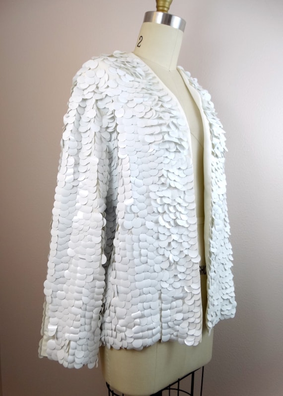 70s White Paillette Vintage Open Top / 1970's Couture… - Gem