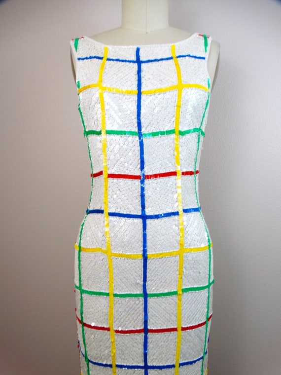 XS/S Retro Sequin Dress • Bright White Sequined Dress… - Gem