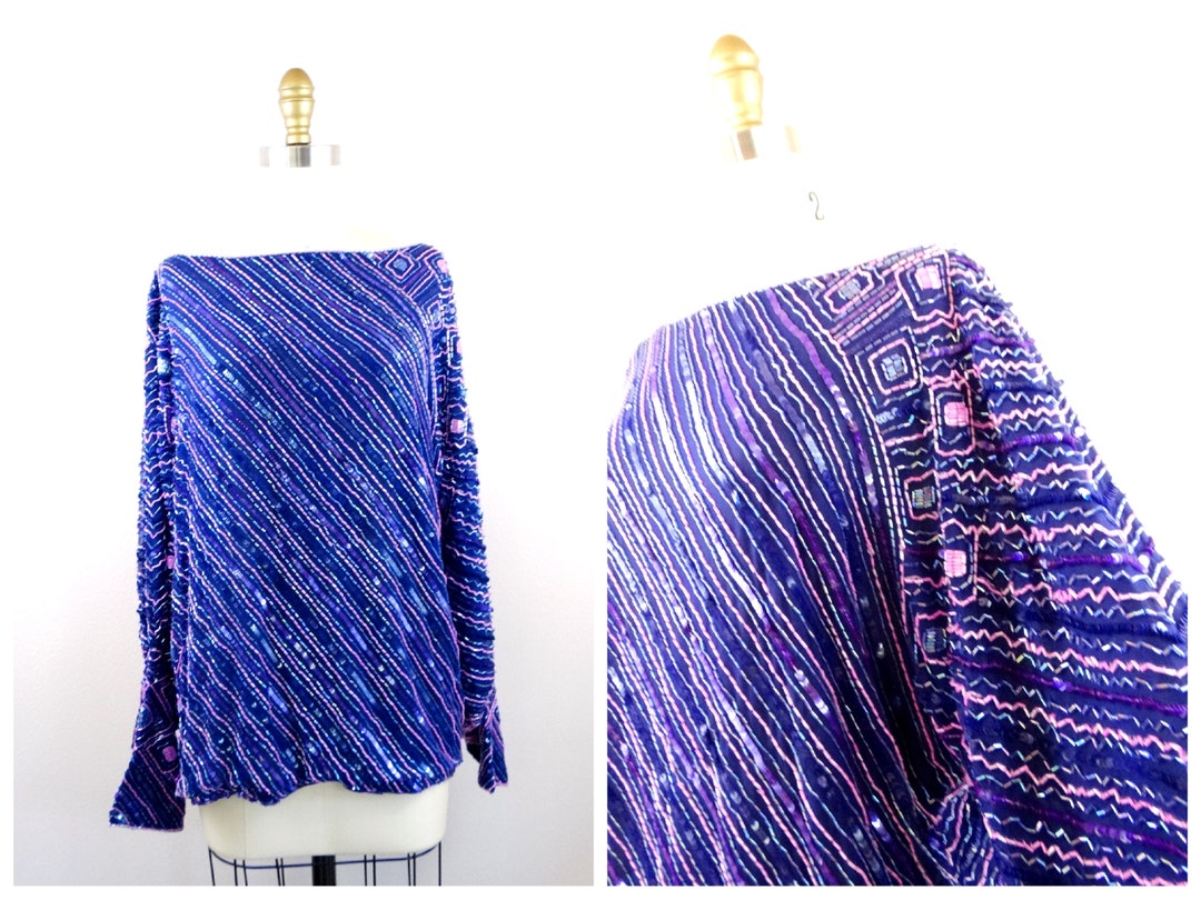 HEAVY Beaded Top by Judith Ann Creations / Indigo Purple Pink Blue ...