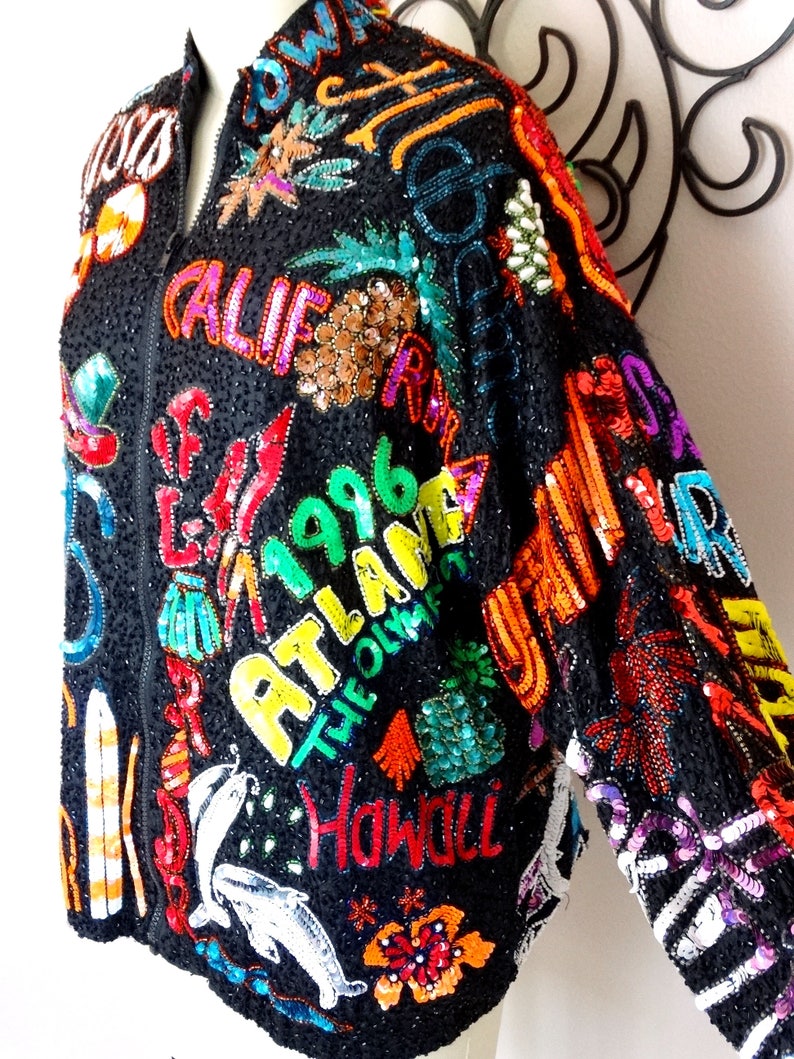 City GLAM Sequin Jacket / USA Vacation Destinations Fully Beaded ...