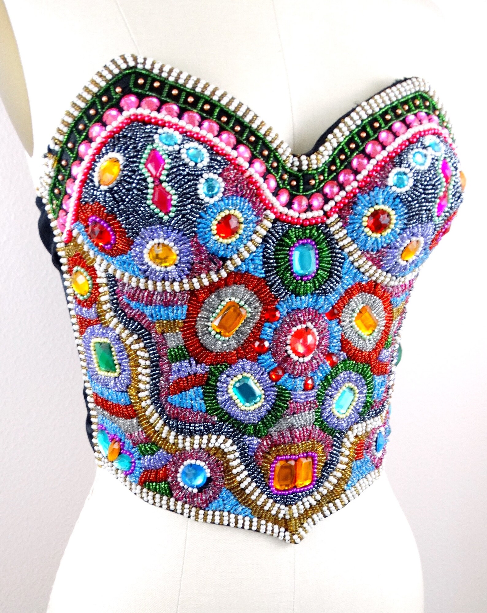 Ornate Jewel Beaded Art Deco Bustier // Bright Embellished - Etsy