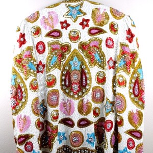 RARE Jewel Embellished GLAM White Sequined Beaded Jacket / Gold Star ...