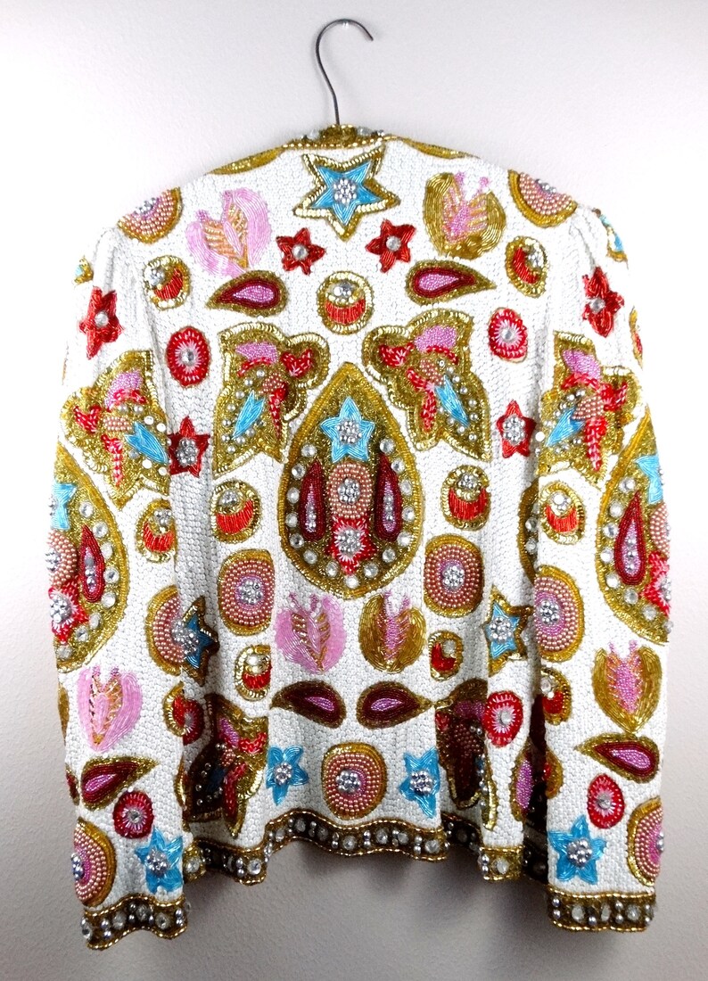 RARE Jewel Embellished GLAM White Sequined Beaded Jacket / - Etsy