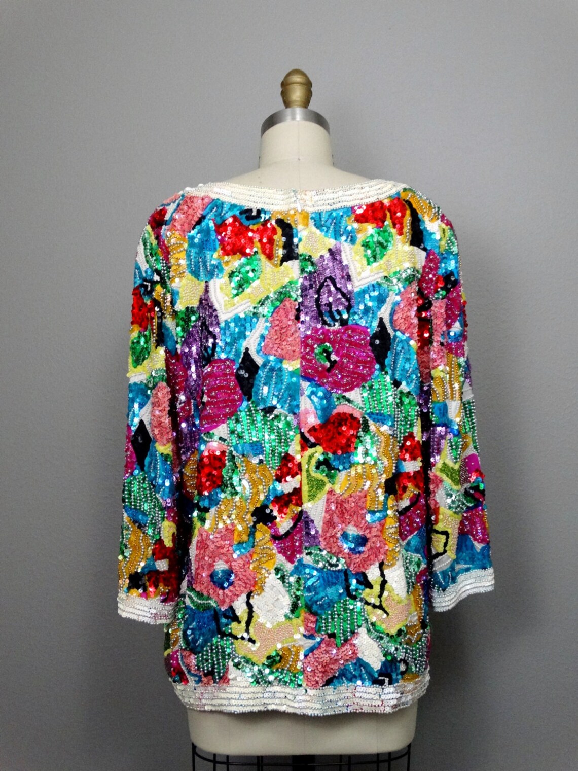 Rainbow Beaded Sequin Top // Colorful Sequined Blouse // Silk - Etsy
