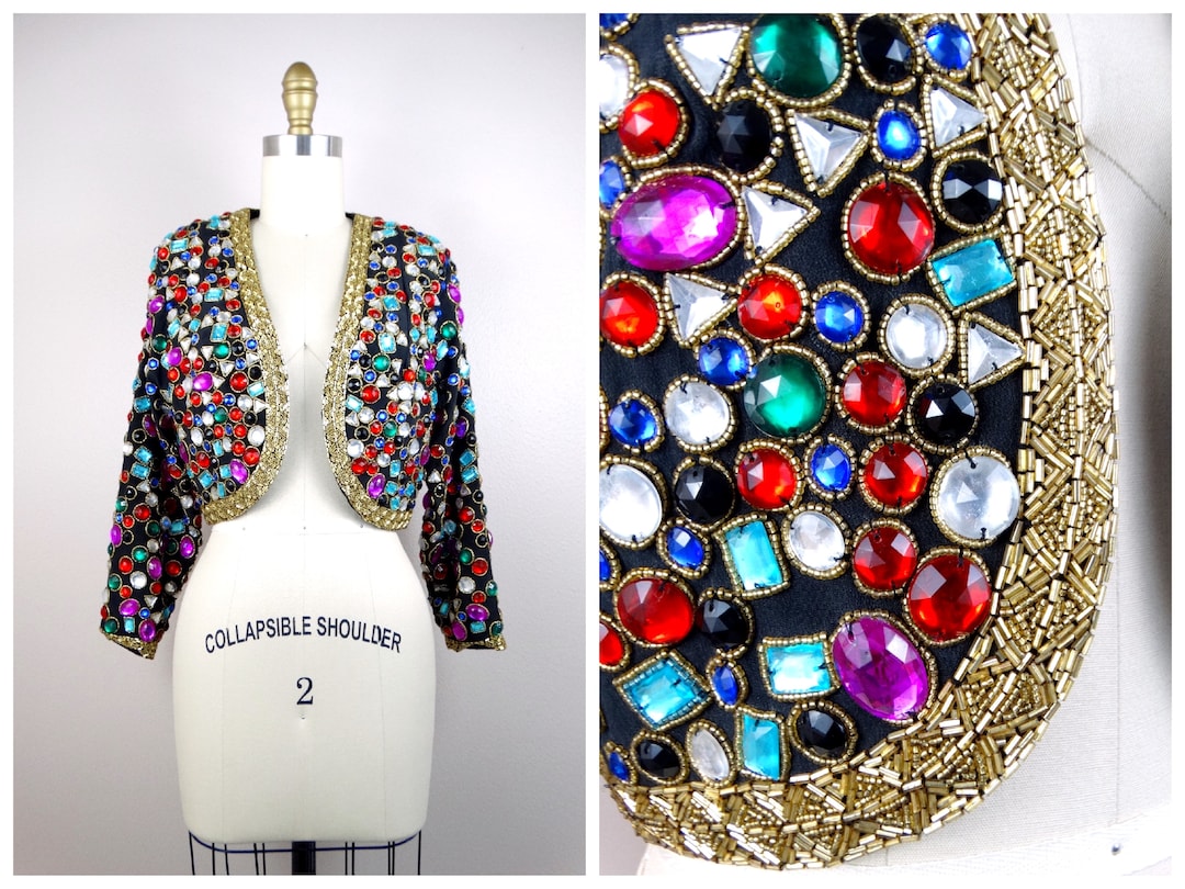 RARE Jewel Beaded Bolero / Crystal Couture Cropped Jacket / Bejeweled ...