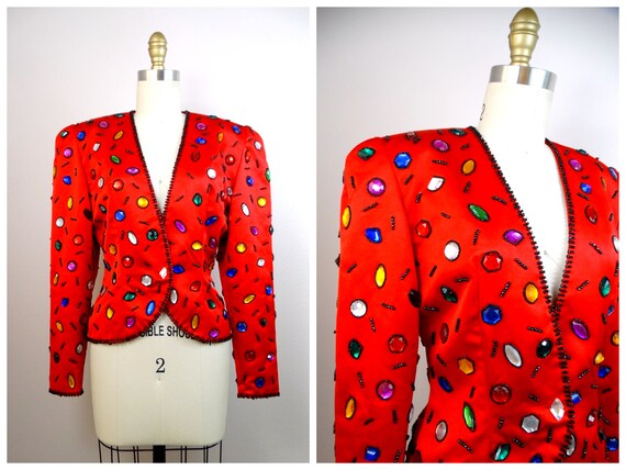 RARE Jewel Beaded Jacket / Rainbow Rhinestone Crystal… - Gem