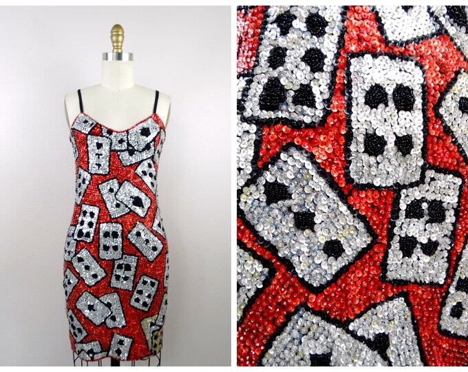 80s Glam Sequin Embellished Dress // Lucky Casino Playing Cards ...