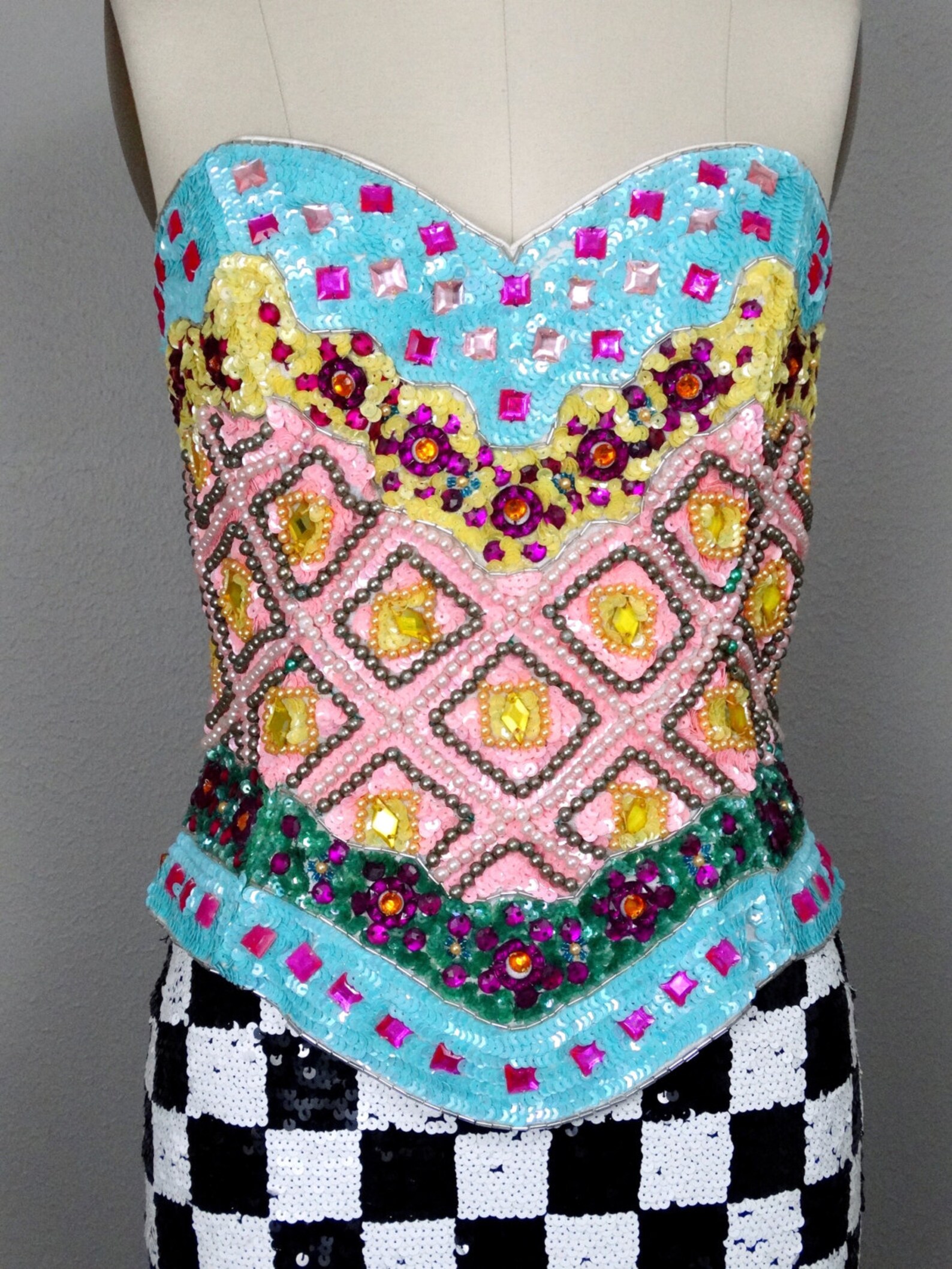 Whimsical Jewel Sequin Bustier // Pastel Pearl Beaded Sequined - Etsy