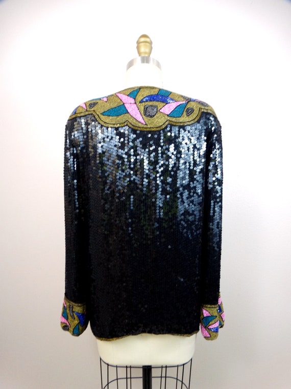 RARE Deco Micro Beaded Deep V Neck Open Top / Black S… - Gem