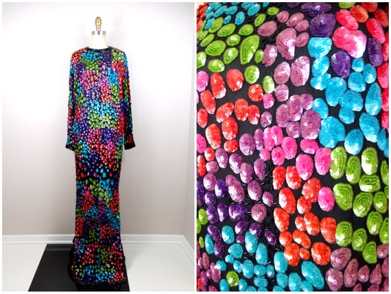 RARE Pebble Cluster Sequin Gown // Bright and Colorfu… - Gem