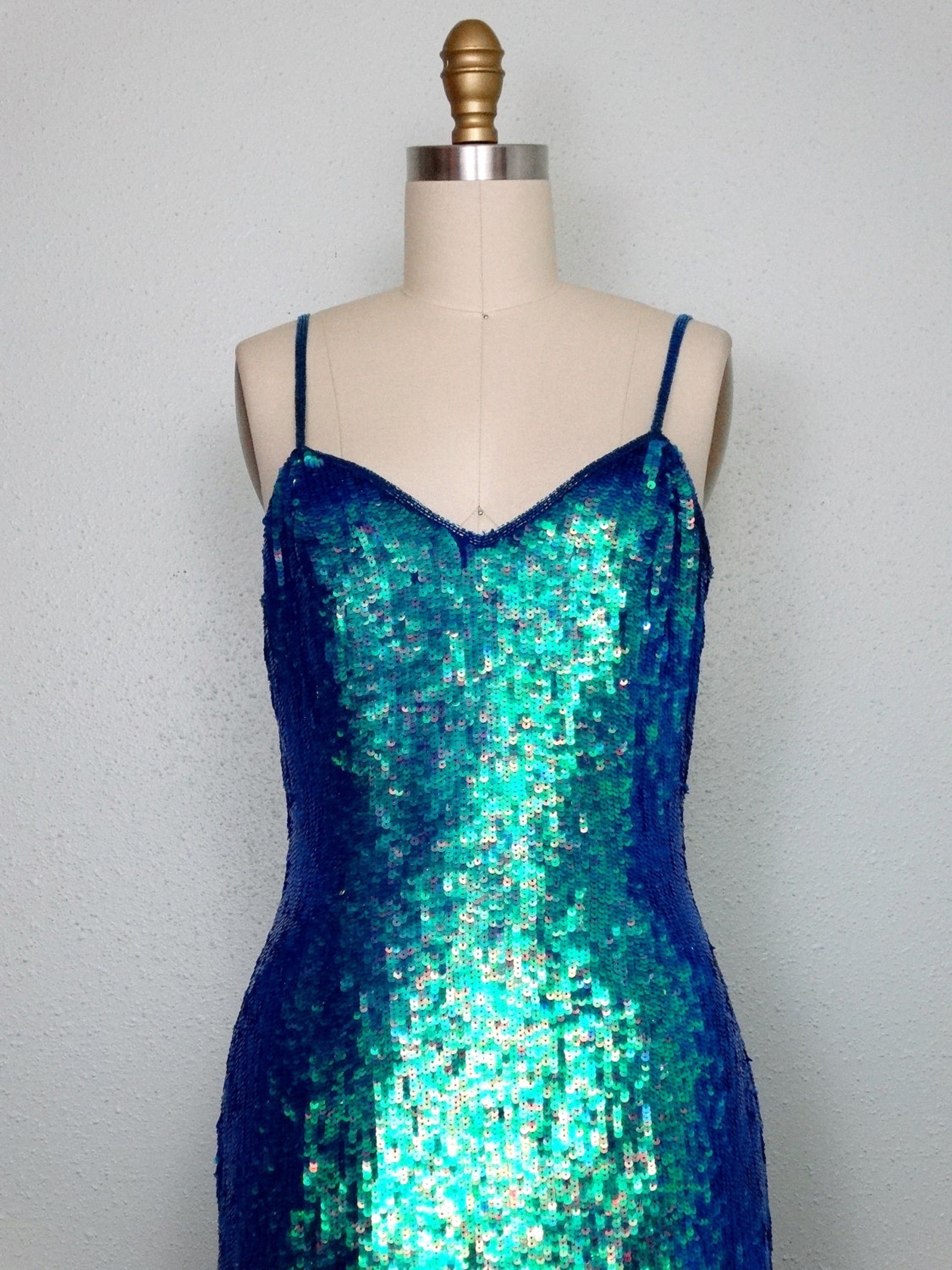 S/M Iridescent Sequin Dress // Mermaid Blue Green Sequined | Etsy