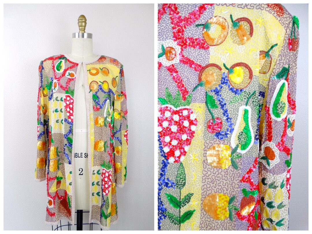 RARE Fruit & Veggies Sequin Embellished Cardigan Top / RARE Retro ...