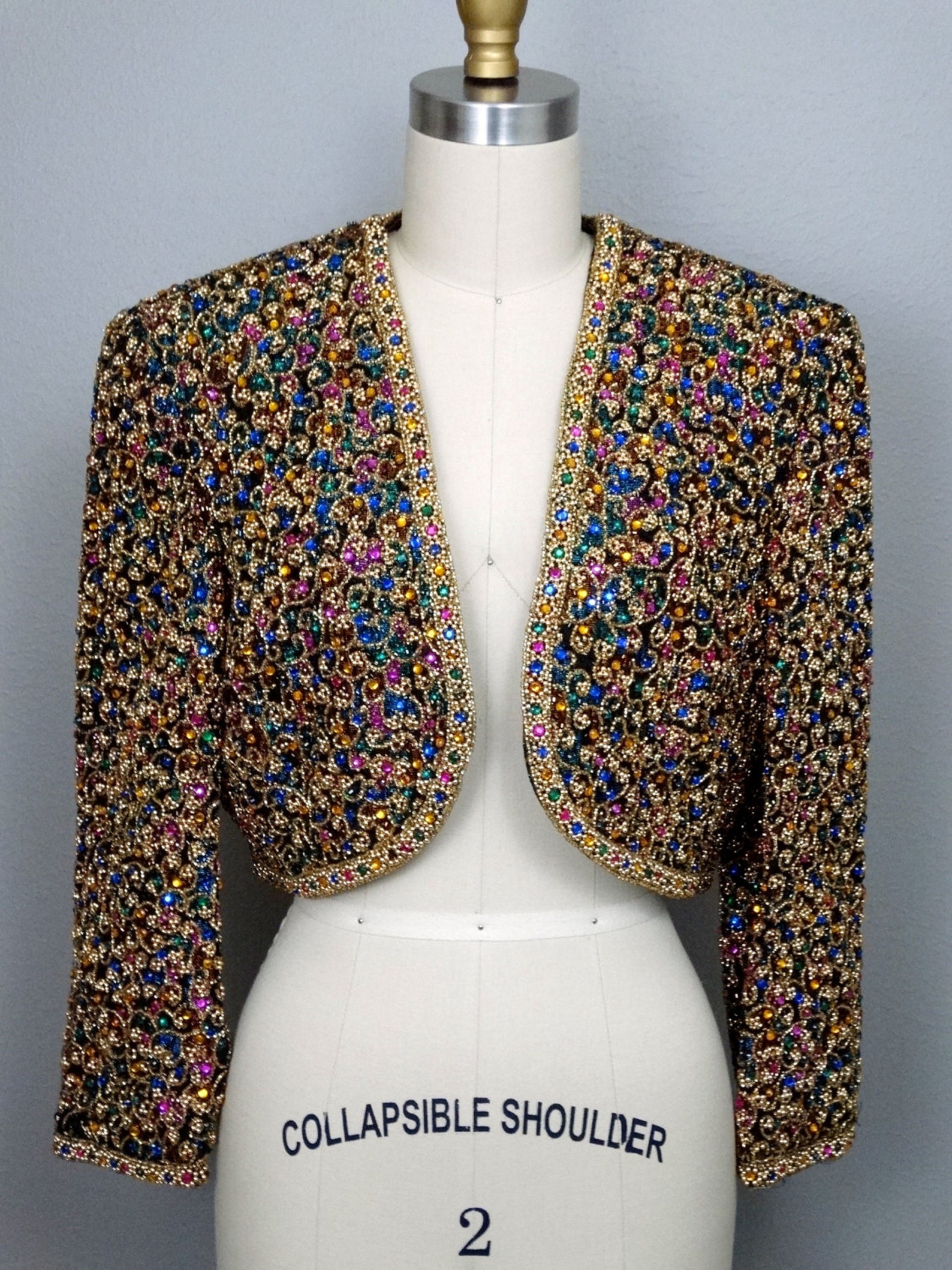 HEAVY Ornate Crystal Beaded Sequined Evening Bolero / Multicolored ...