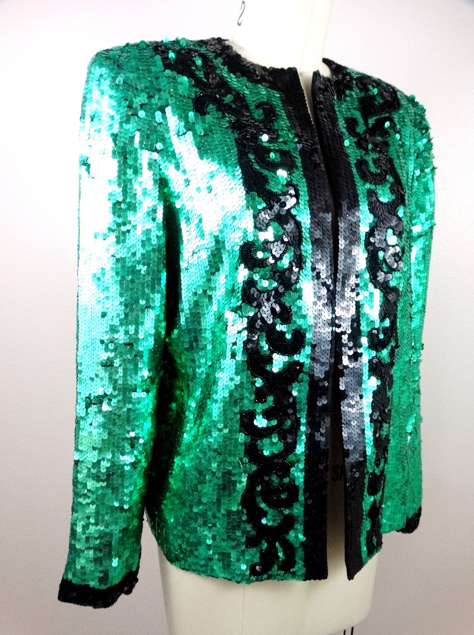 S/M Emerald Sequined Beaded Blazer / Bright Green Sequin Embellished ...