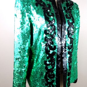 S/M Emerald Sequined Beaded Blazer / Bright Green Sequin Embellished ...