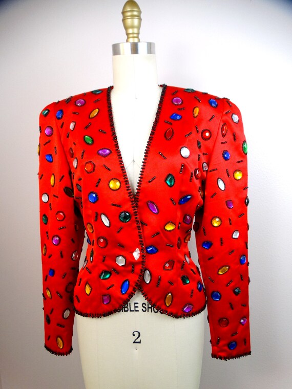 RARE Jewel Beaded Jacket / Rainbow Rhinestone Crystal… - Gem